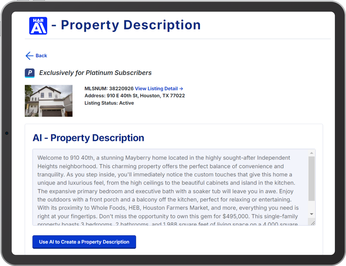 AI Property Description Generator - HAR.com
